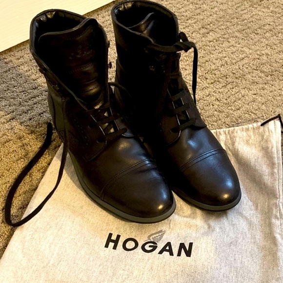 Hogan | Shoes | Hogan Black Leather Lace Up Boots | Poshmark